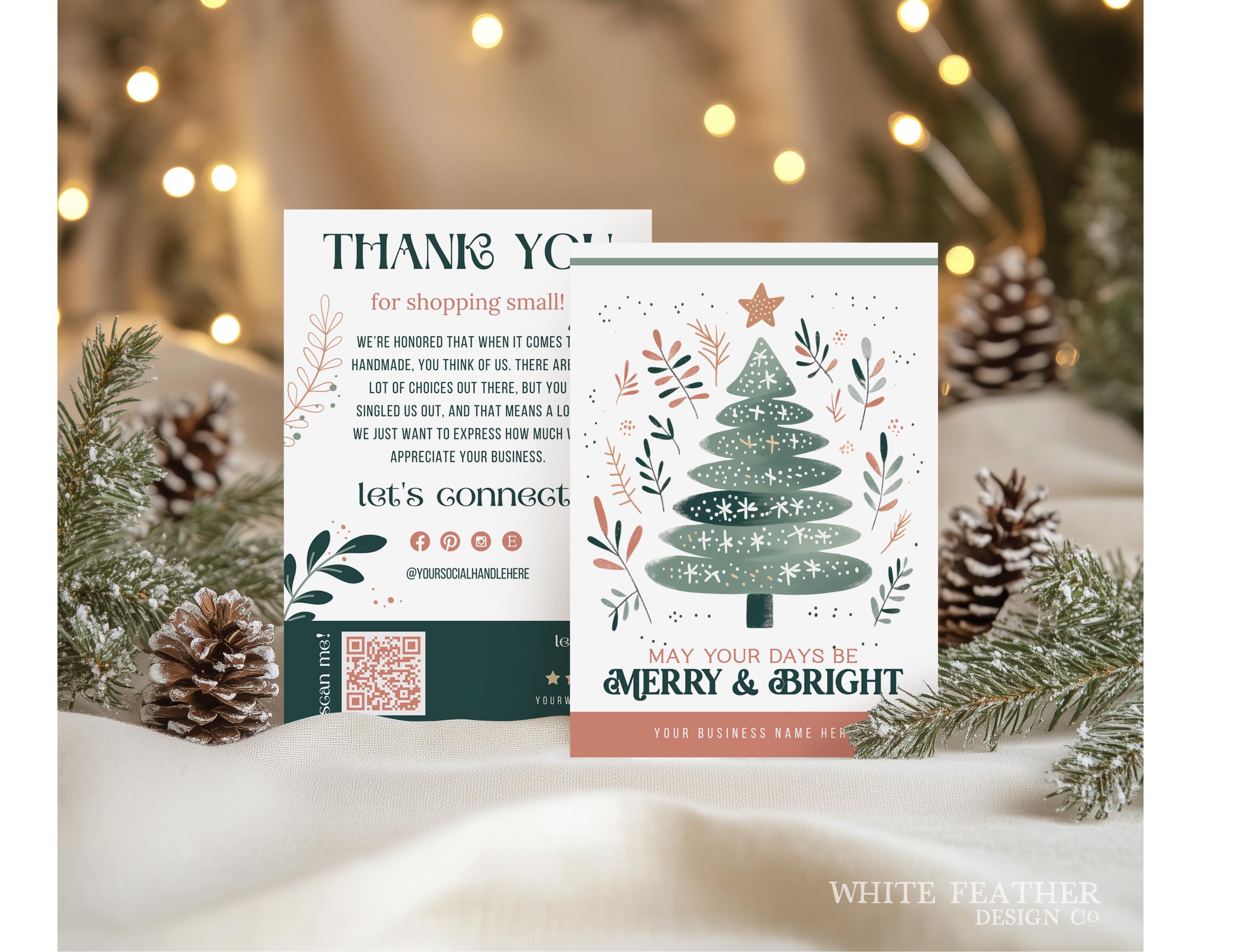 Pretty Holiday Thank You Card Template, Christmas Thank You Card ...