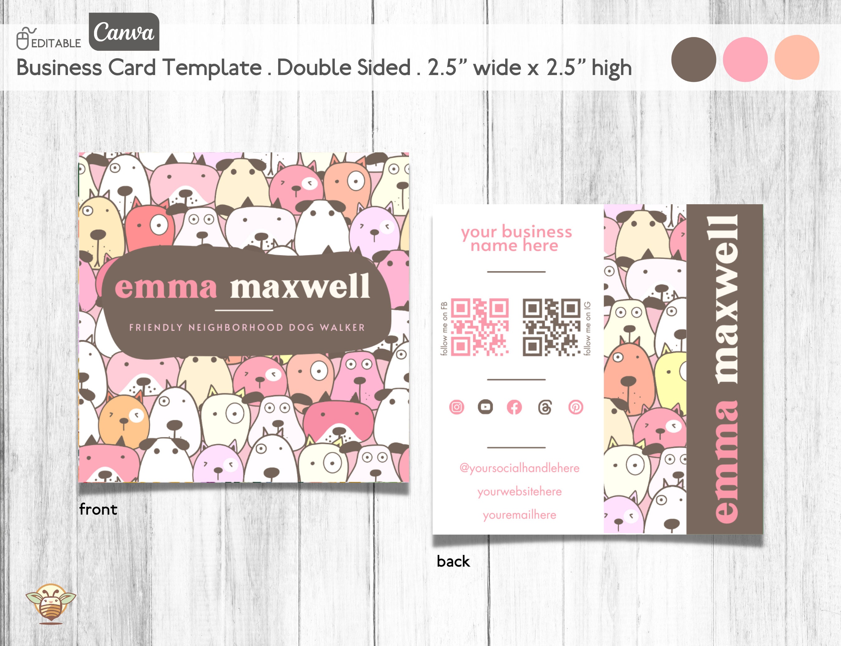 Cute Business Card Template, QR Code Business Card, Double Sided ...
