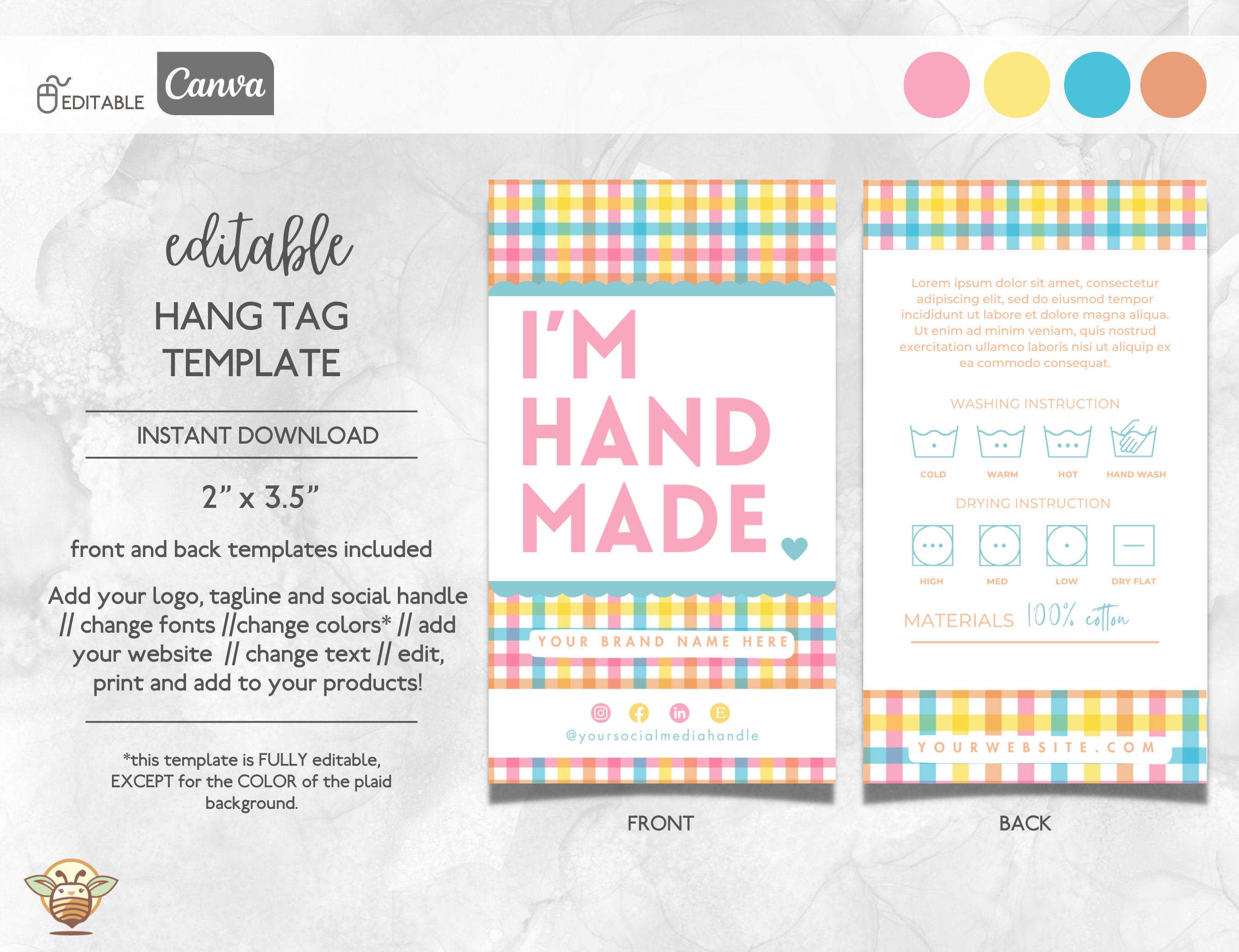 Editable Spring Plaid Hang Tag Template, Care Card Hang Tag, Tag ...