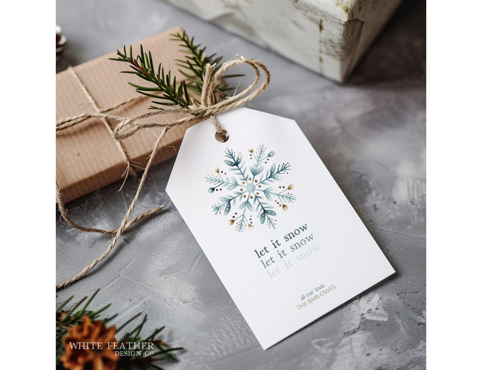 Snowflake Christmas Gift Tag Template, Modern Holiday Design (editable ...