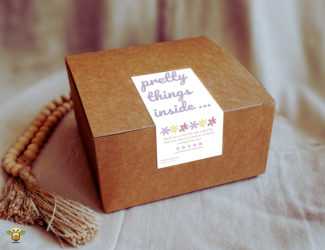 Floral Box Label Template, Packaging Sticker, Box Seal, DIY Packaging ...