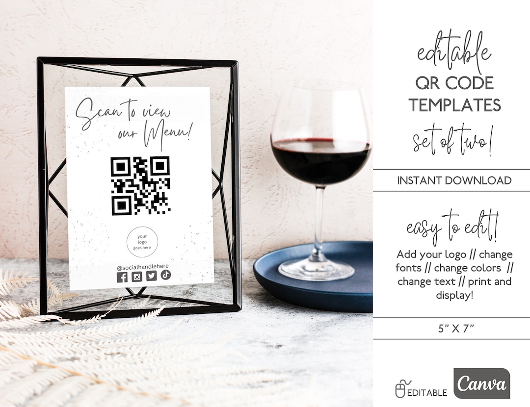 Editable QR Code Signs, Scan to Order, Scan to View Menu, Set of TWO ...