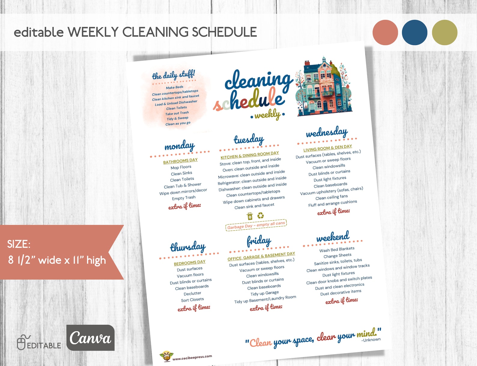 Editable Cleaning Schedule, Printable Cleaning Schedule, Cleaning Schedule Template, Canva ...