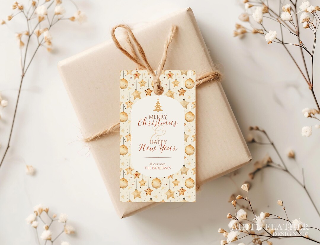 Elegant Christmas Gift Tag Template, Gold Ornaments (canva Editable ...