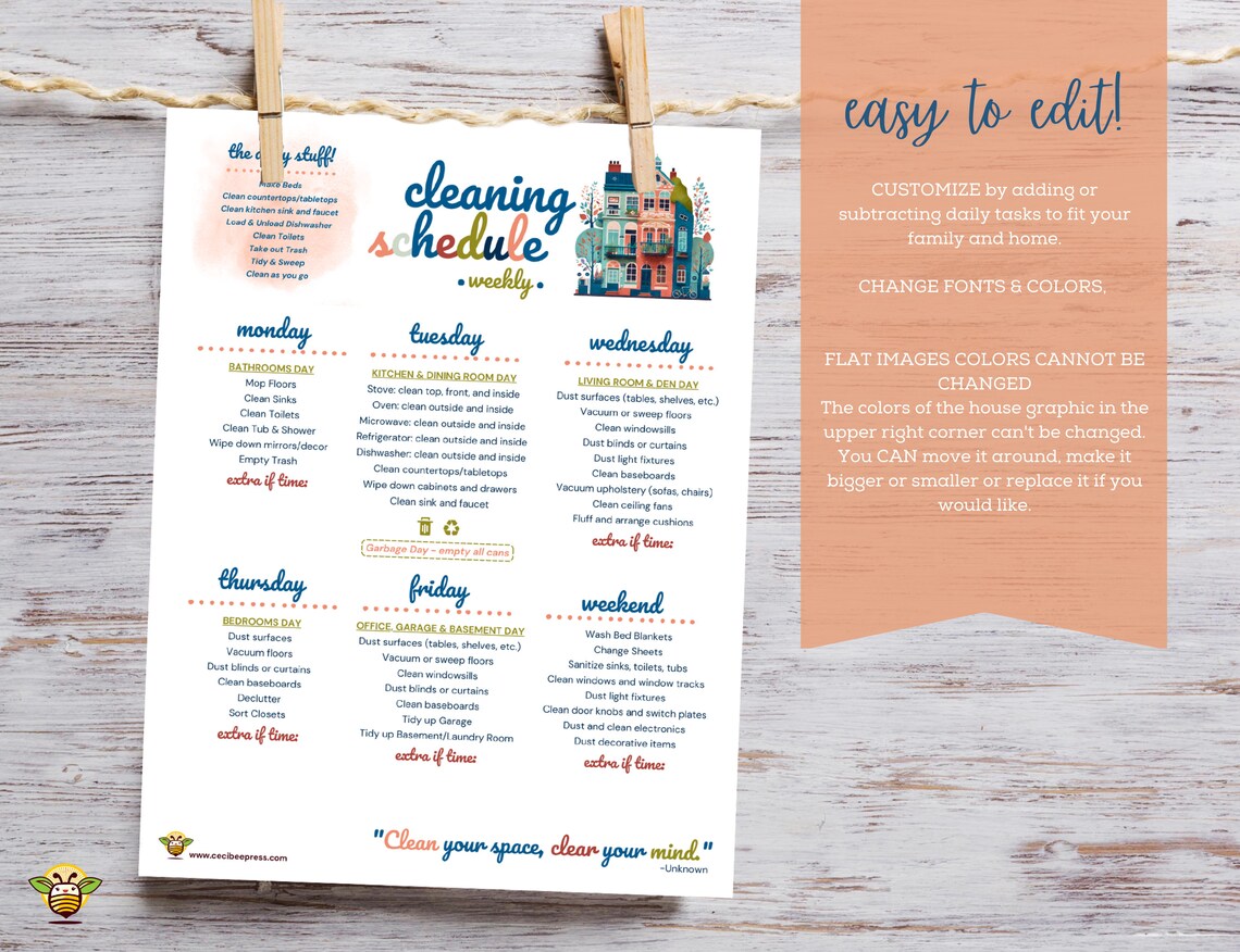 Editable Cleaning Schedule, Printable Cleaning Schedule, Cleaning Schedule Template, Canva ...