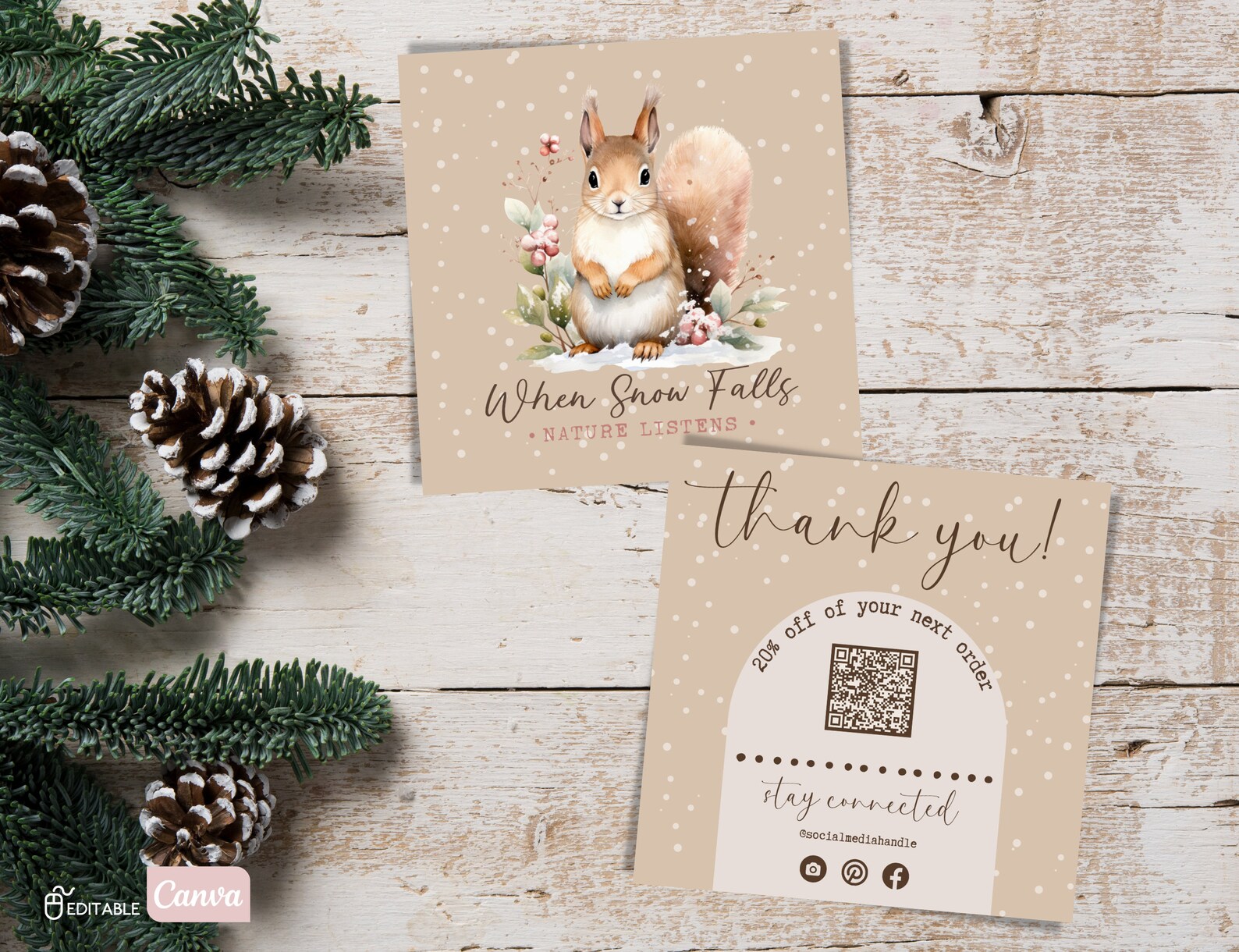 Winter Thank You Card Templates, Set of THREE Cards, Editable Winter ...