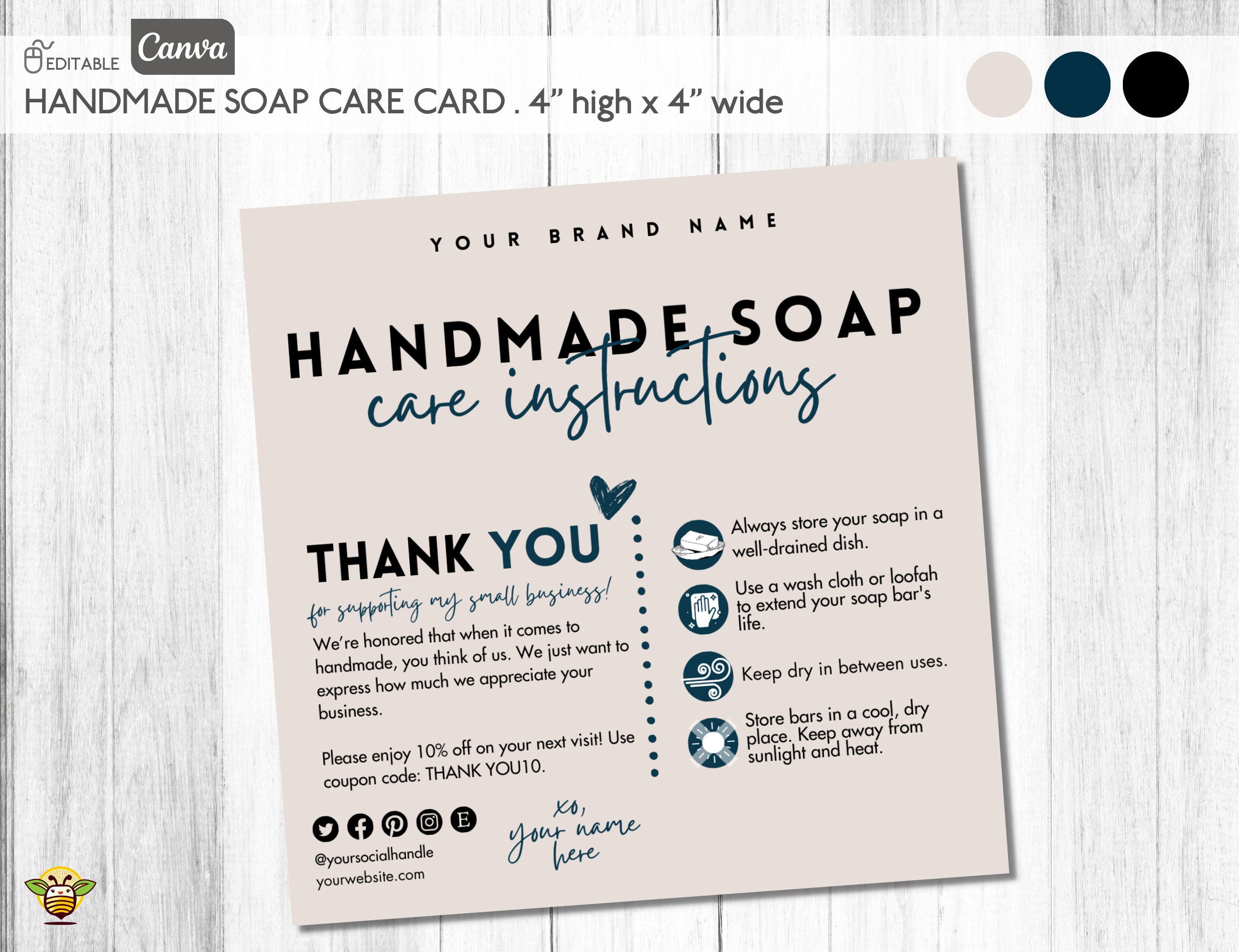 Editable Soap Care Card Template, Handmade Soap Care Template ...