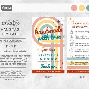 Editable Retro Hang Tag Template, Candle Care Label Template, Label ...