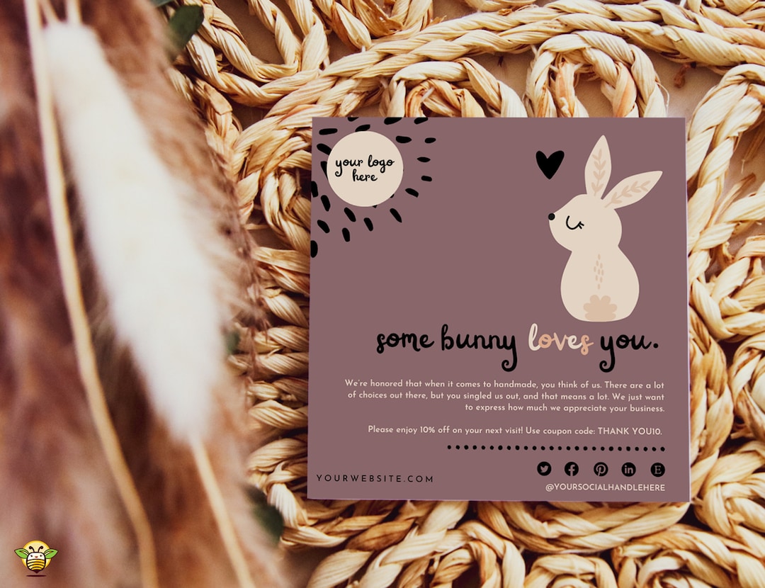Easter Bunny Thank You Card Template, Small Business (canva Editable ...