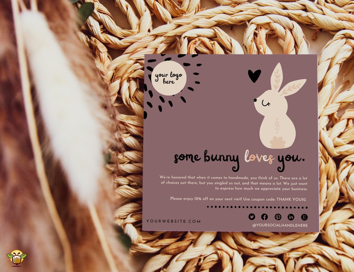 Easter Thank You Card Template, Rabbit Thank You Card, Small Business ...