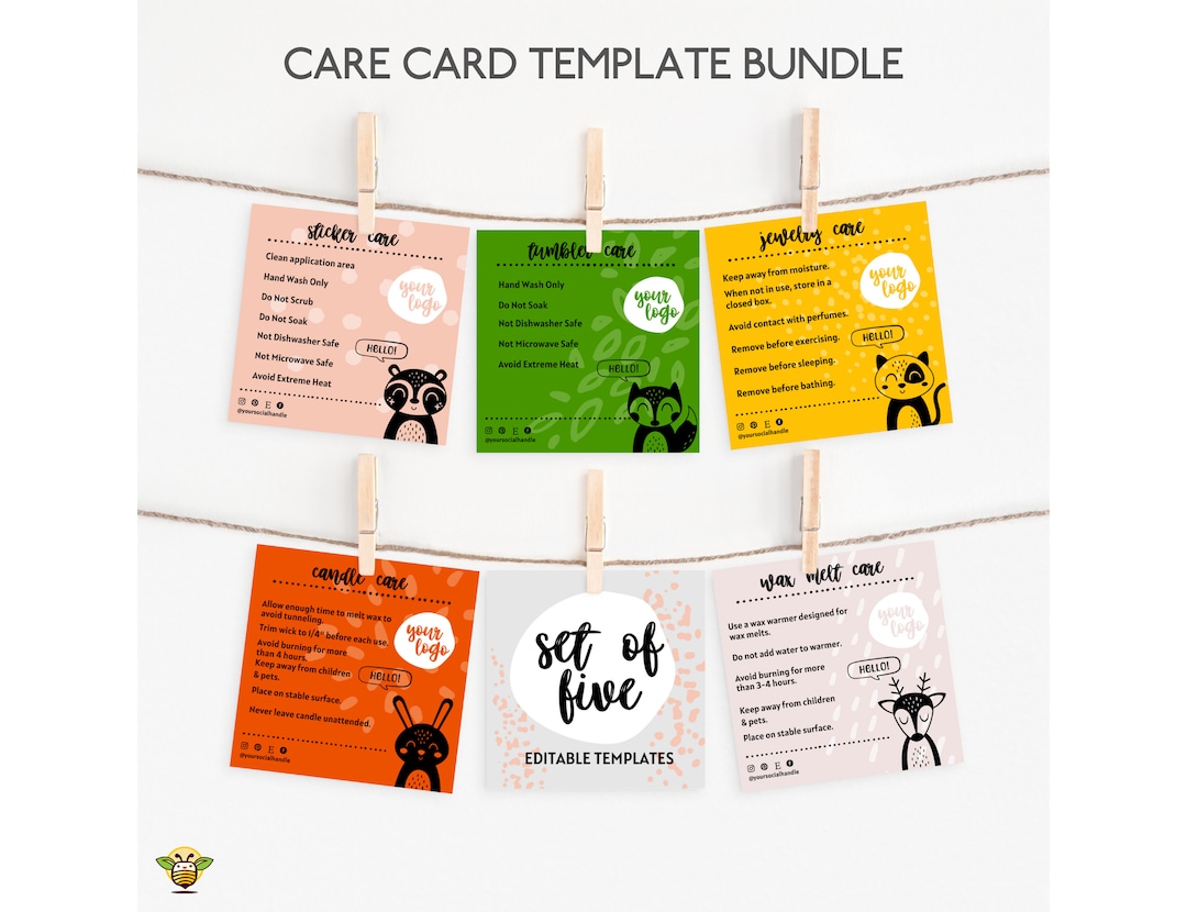 Editable Card Card Bundle Template, Care Card Templates, FIVE Different ...