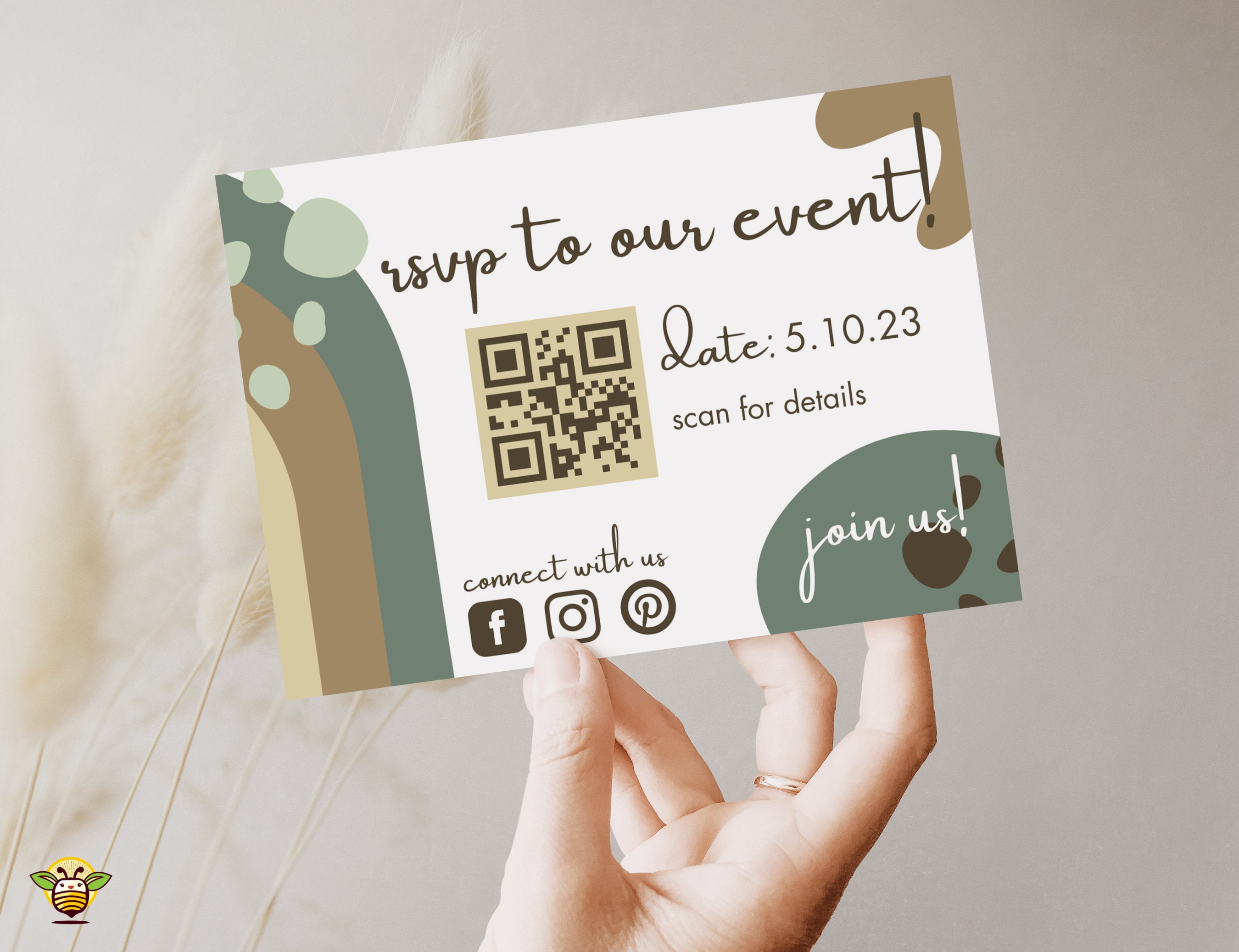 Editable 3 1/2" X 5" QR Code Postcard Template, QR Code Card Event ...