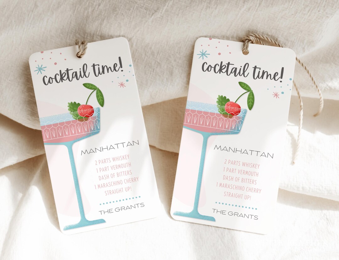 Cocktail Recipe Tag Template, Recipe Gift Tag, Manhattan Cocktail Gift ...