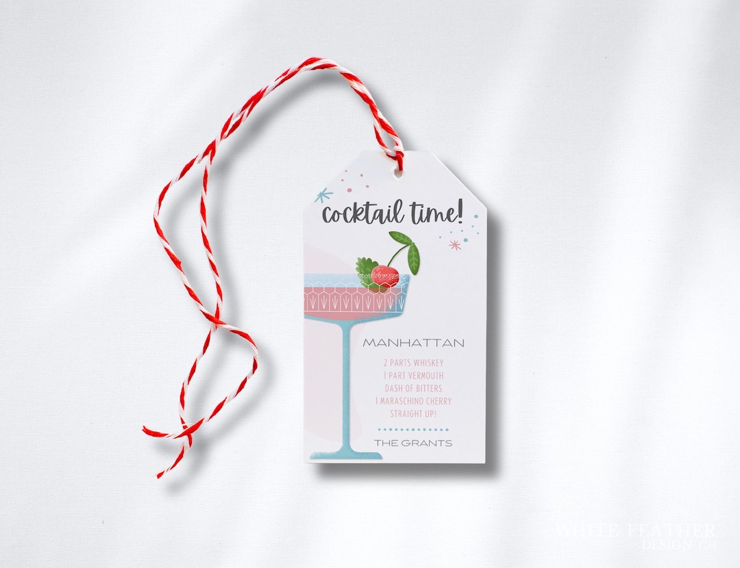 Cocktail Recipe Tag Template, Recipe Gift Tag, Manhattan Cocktail Gift ...