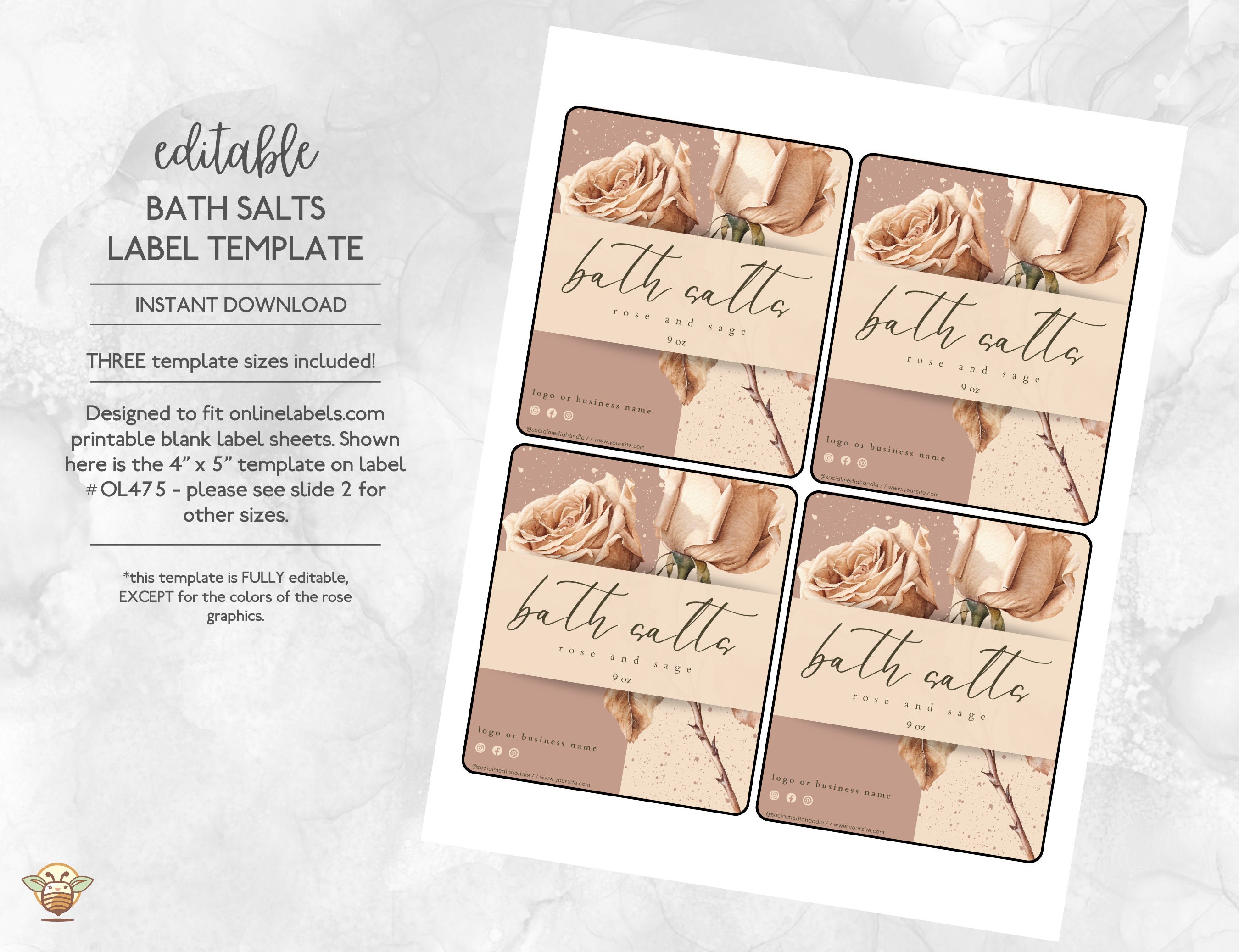 Romantic Bath Salts Label Template, Product Pouch Template, Floral ...