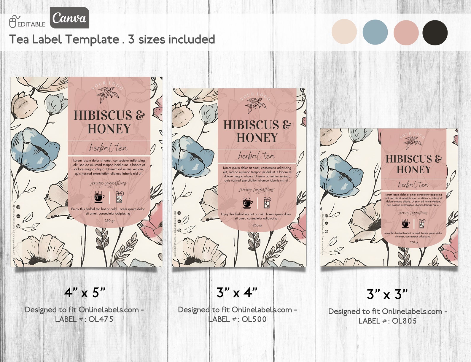 Editable Tea Packaging Label Template, Product Label Template, Gorgeous ...