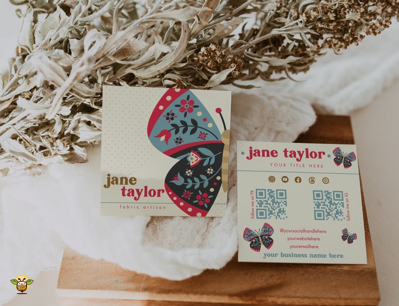 Folk Art Butterfly Business Card Template, Earth Tones (digital ...