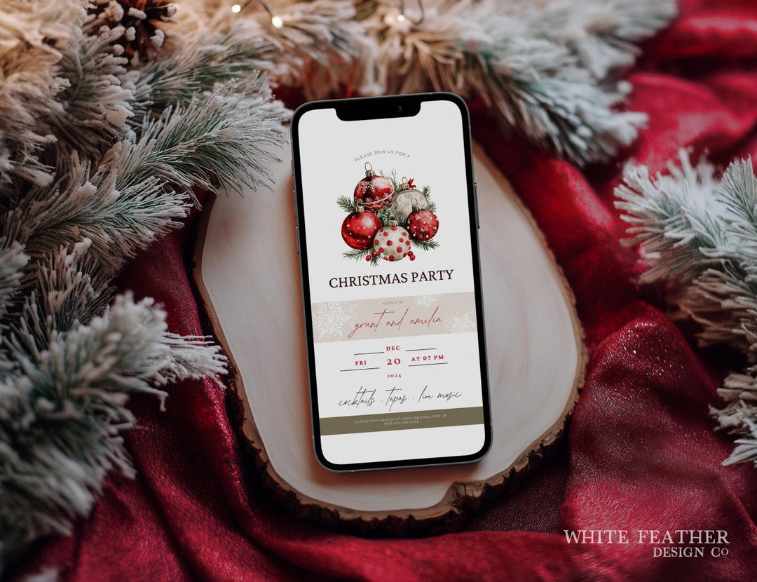 Digital Christmas Party Invitation Template, Textable Christmas Party ...