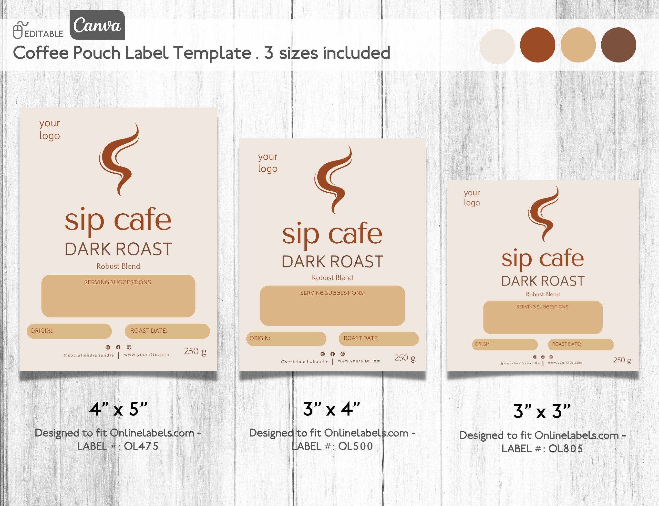 Editable Coffee Pouch Label Template, Neutral Pouch Label Template ...