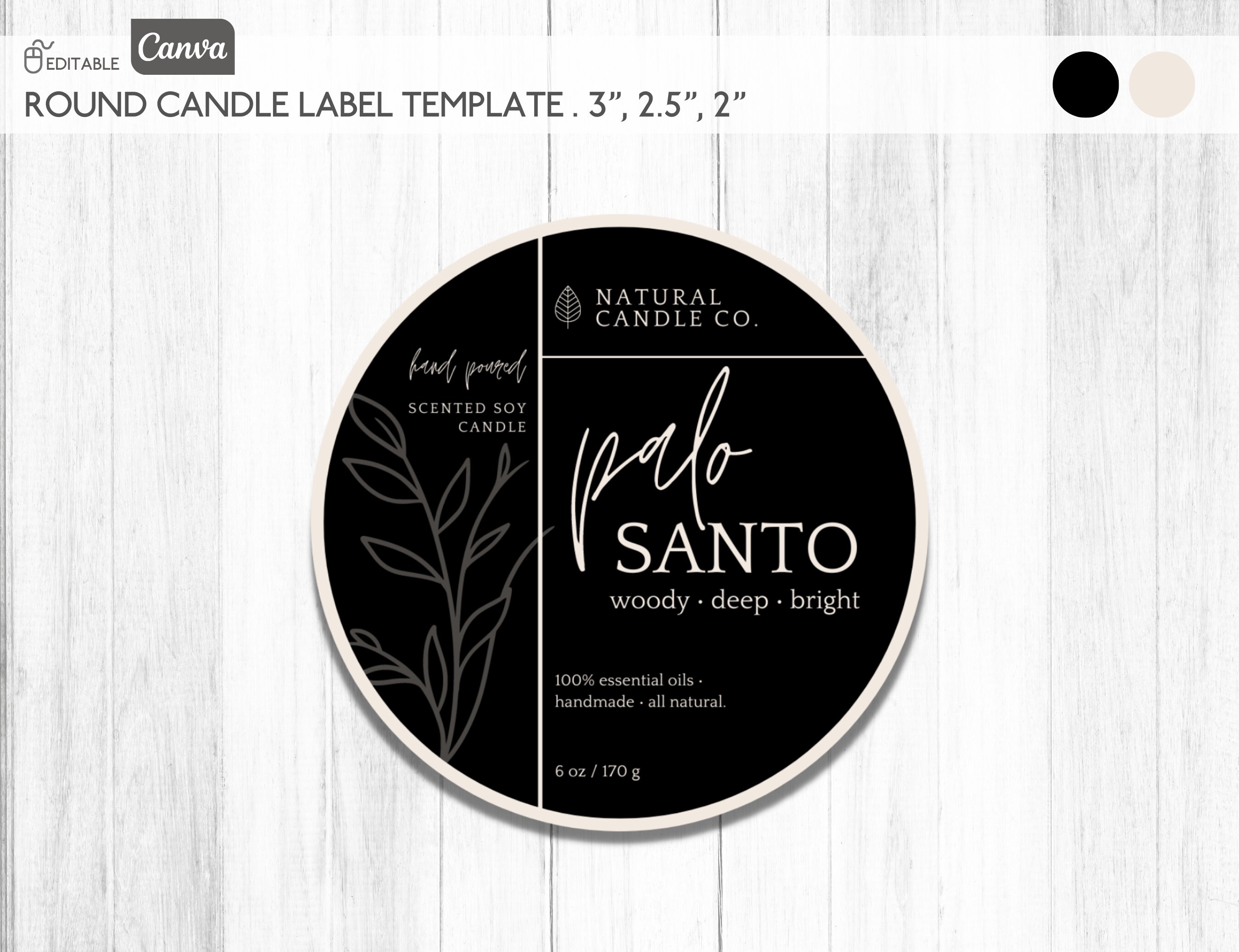 Round Candle Label Sticker Template, Editable Candle Label, Circle ...