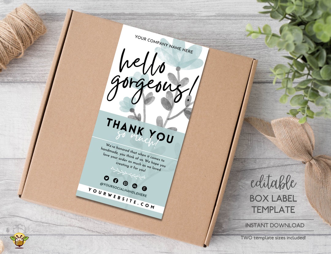 Floral Box Label Sticker Template, Pretty Packaging Label, DIY Box ...