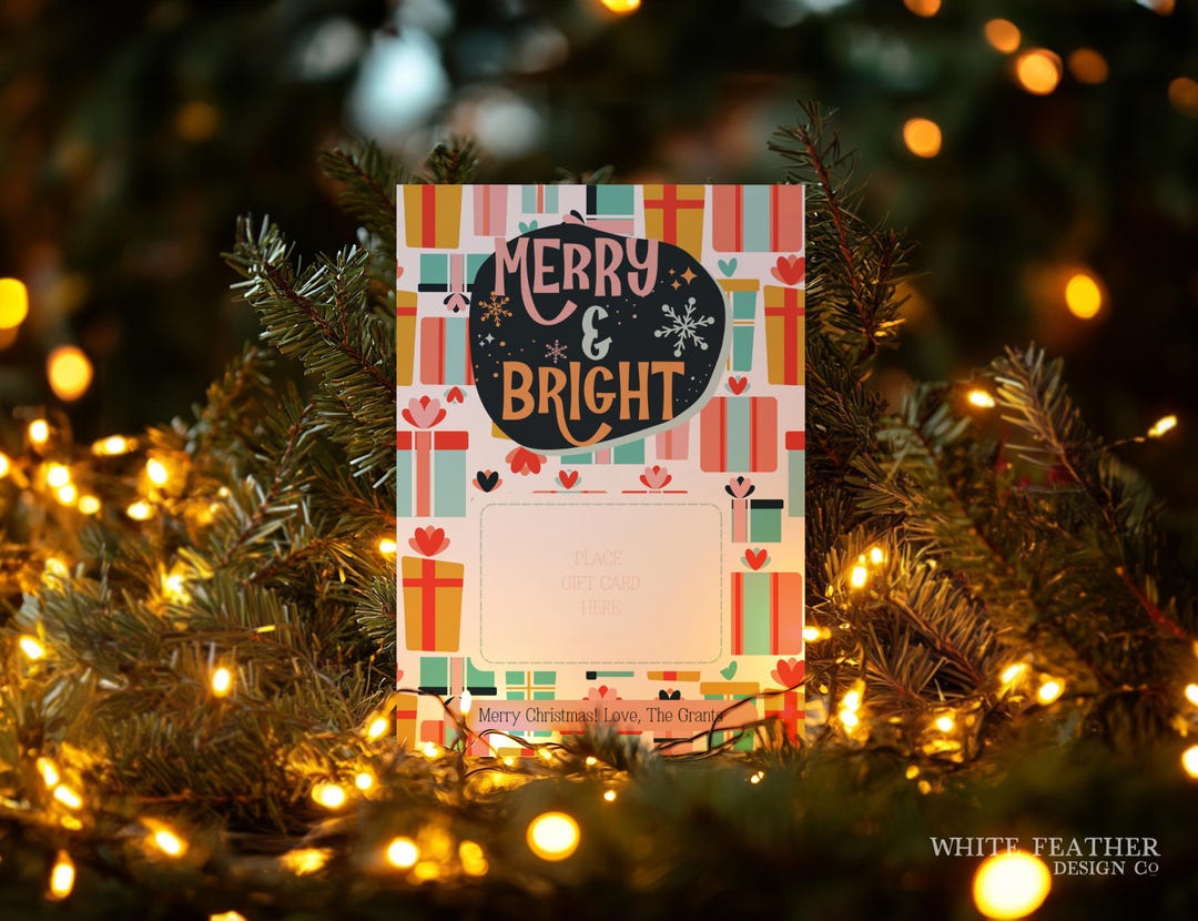 Retro Holiday Gift Card Holder Template, Merry and Bright Gift Card ...