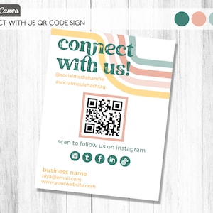 Editable Qr Code Sign, Connect With Us Qr Code Sign Template, Canva ...