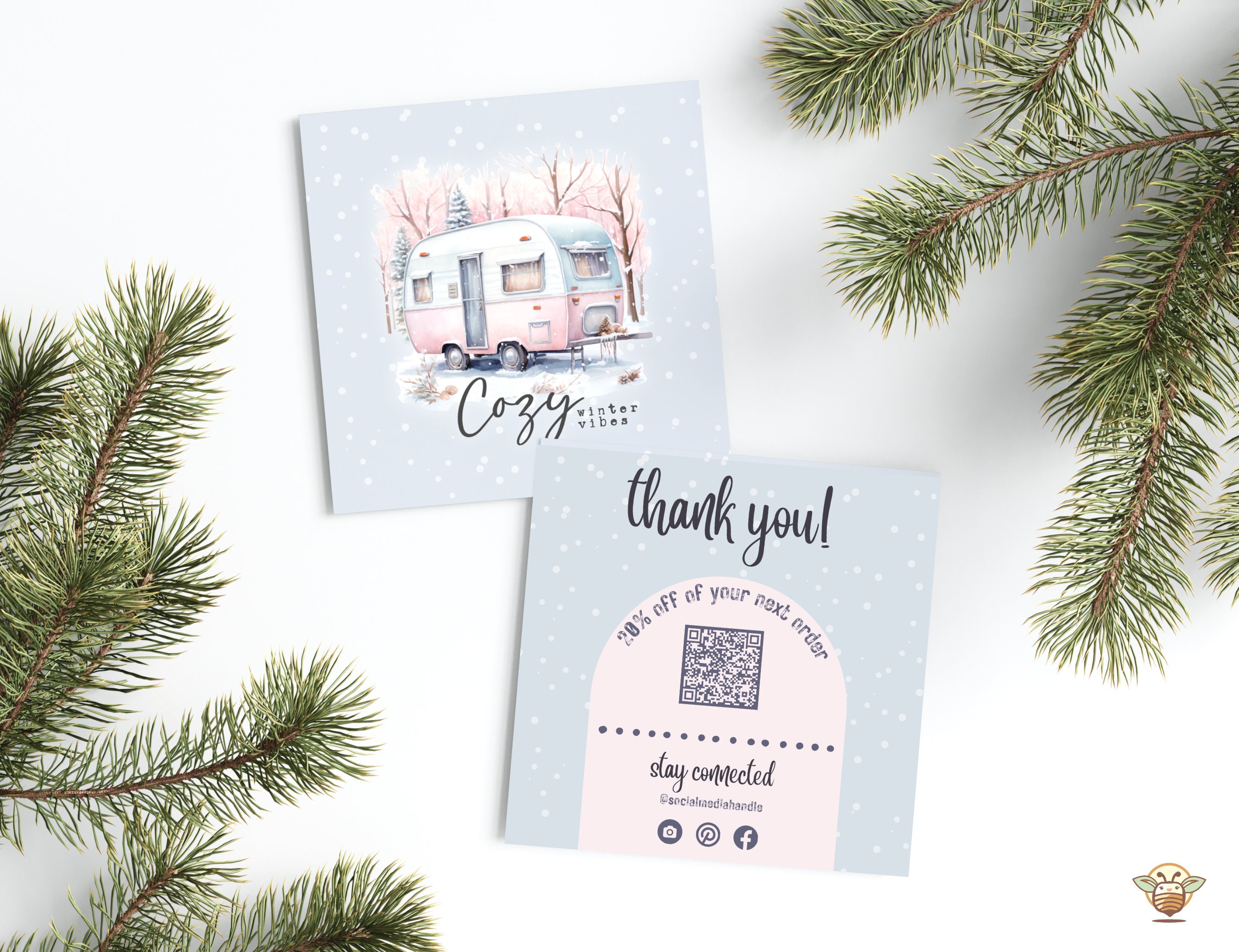 Holiday Thank You Card Template, DIY Winter Thank You Template, Boho ...