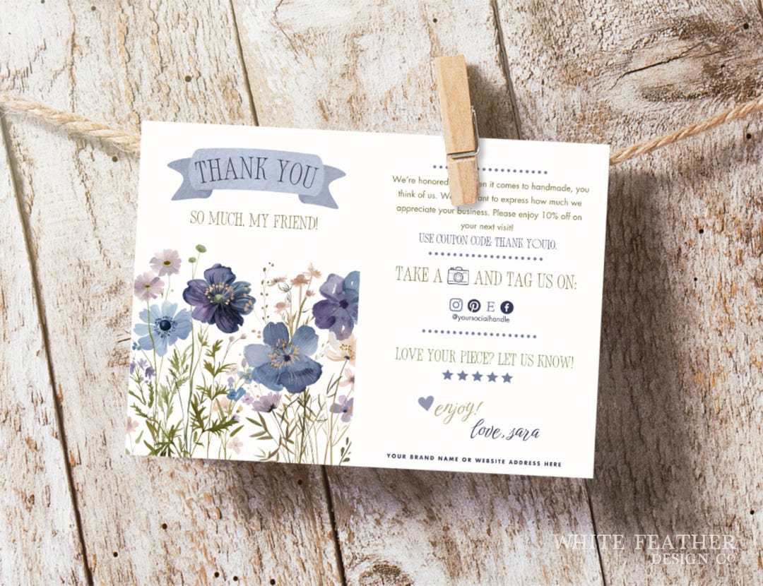 Spring Thank You Card Template, Floral Editable Thank You Card Template ...