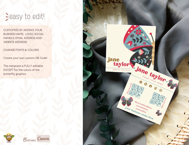 Folk Art Butterfly Business Card Template, Earth Tones (digital ...