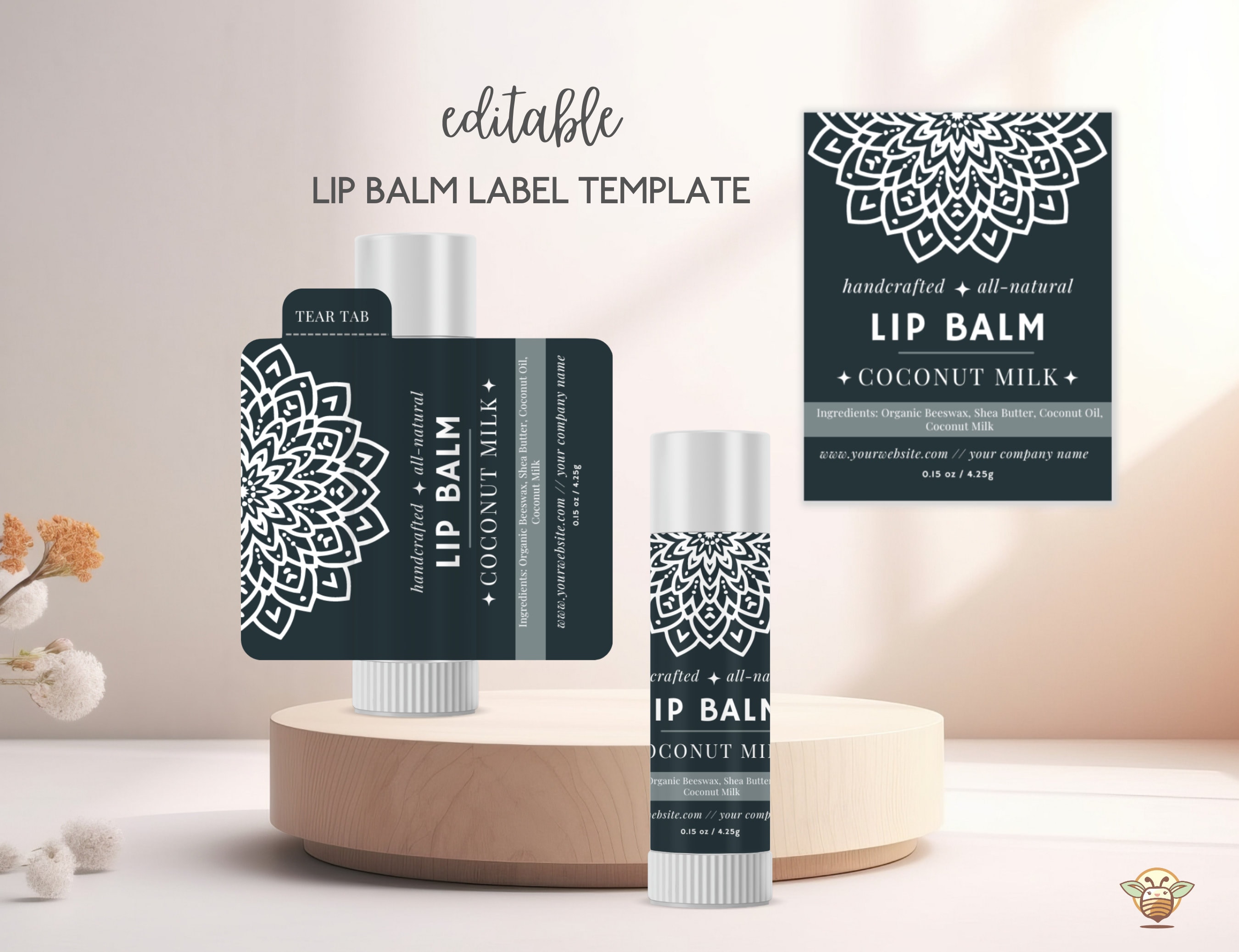 Editable Lip Balm Label Template, Mandala Lip Balm Wrap Packaging ...