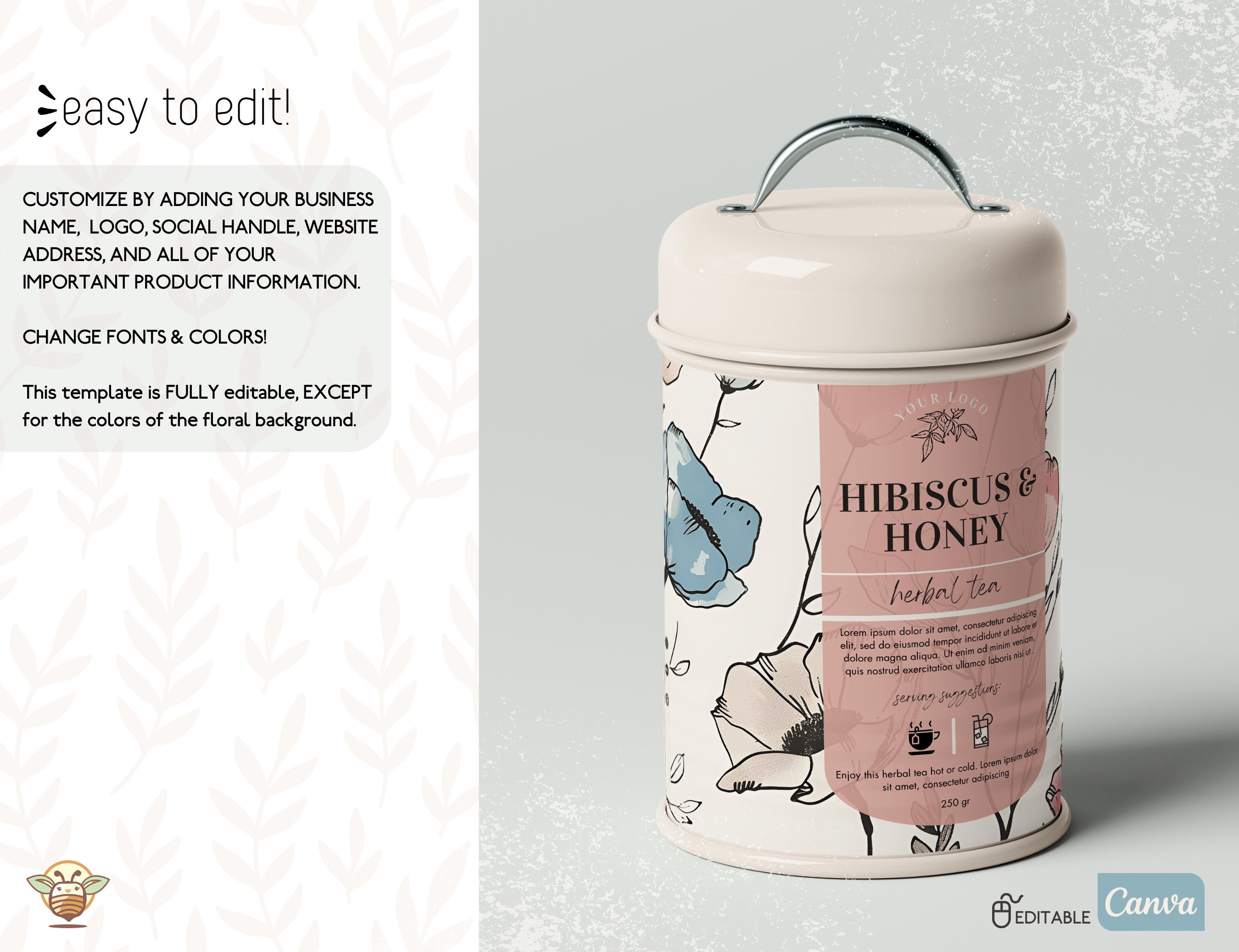 Editable Tea Packaging Label Template, Product Label Template, Gorgeous ...