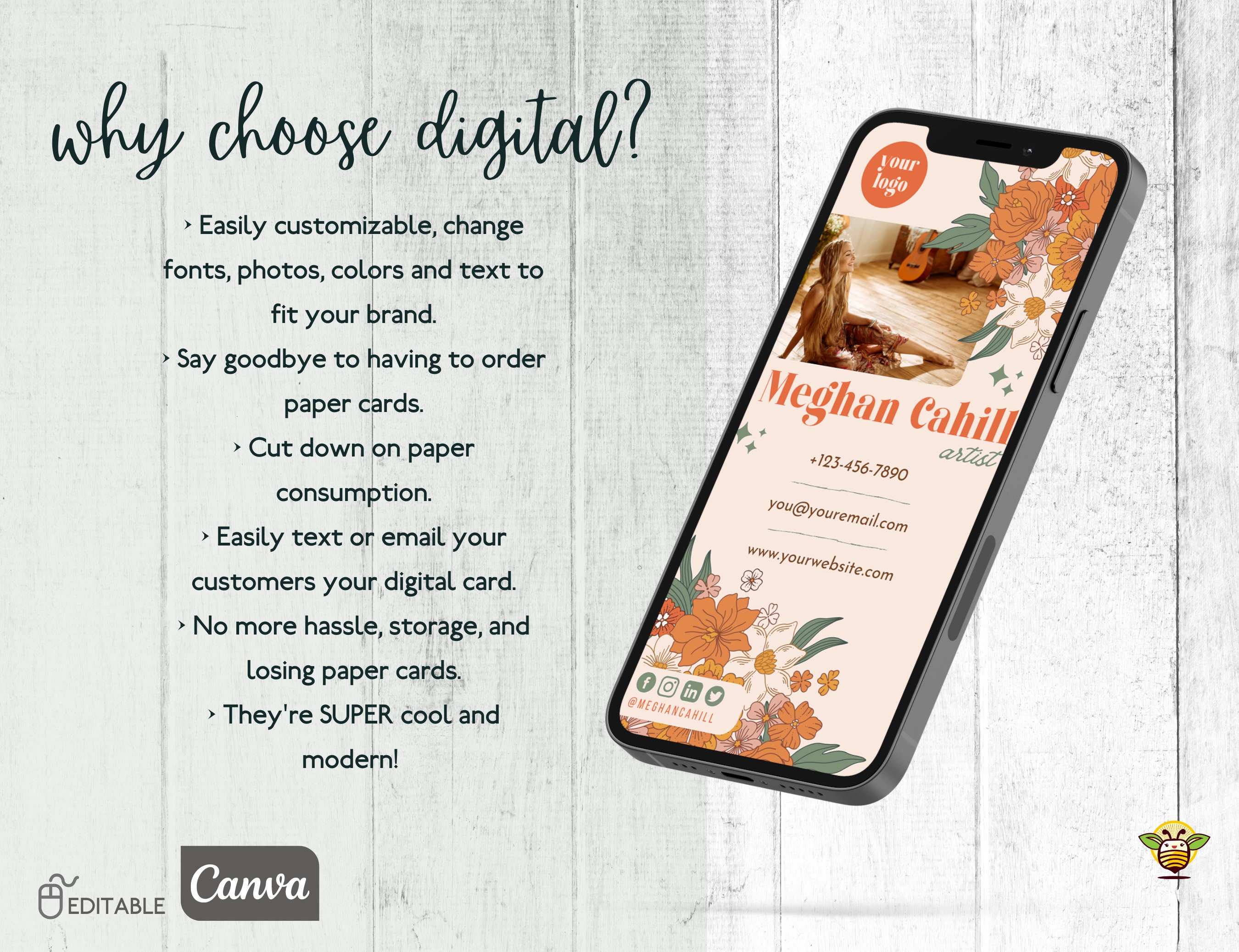 Editable Digital Business Card Template, Digital Business Card Template ...