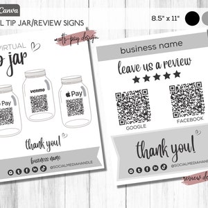 Editable Tip Jar Signs/review, TWO Designs Included, Custom QR Code Tip ...