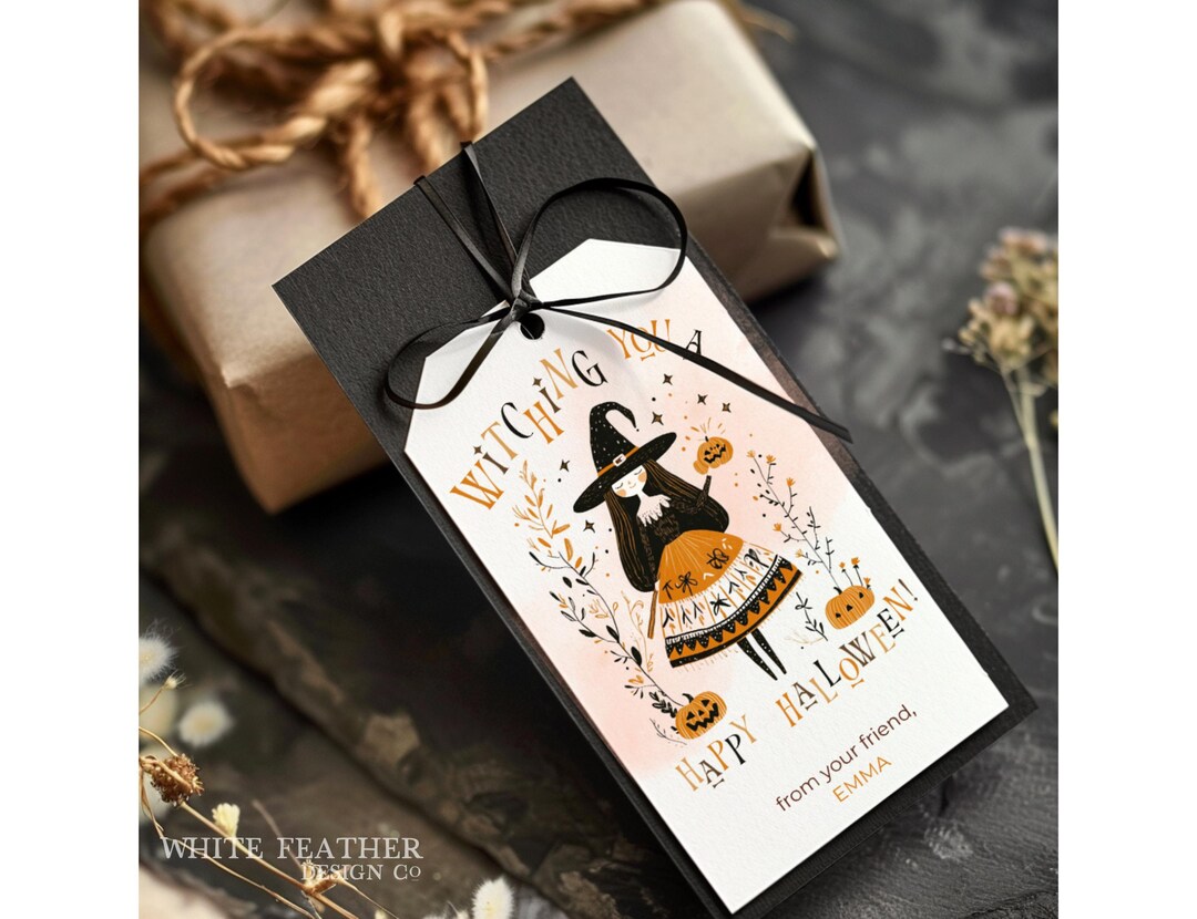 Cute Witch Gift Tag Template, Halloween Editable Gift Tag, Personalized ...