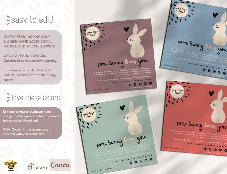 Easter Bunny Thank You Card Template, Small Business (canva Editable ...