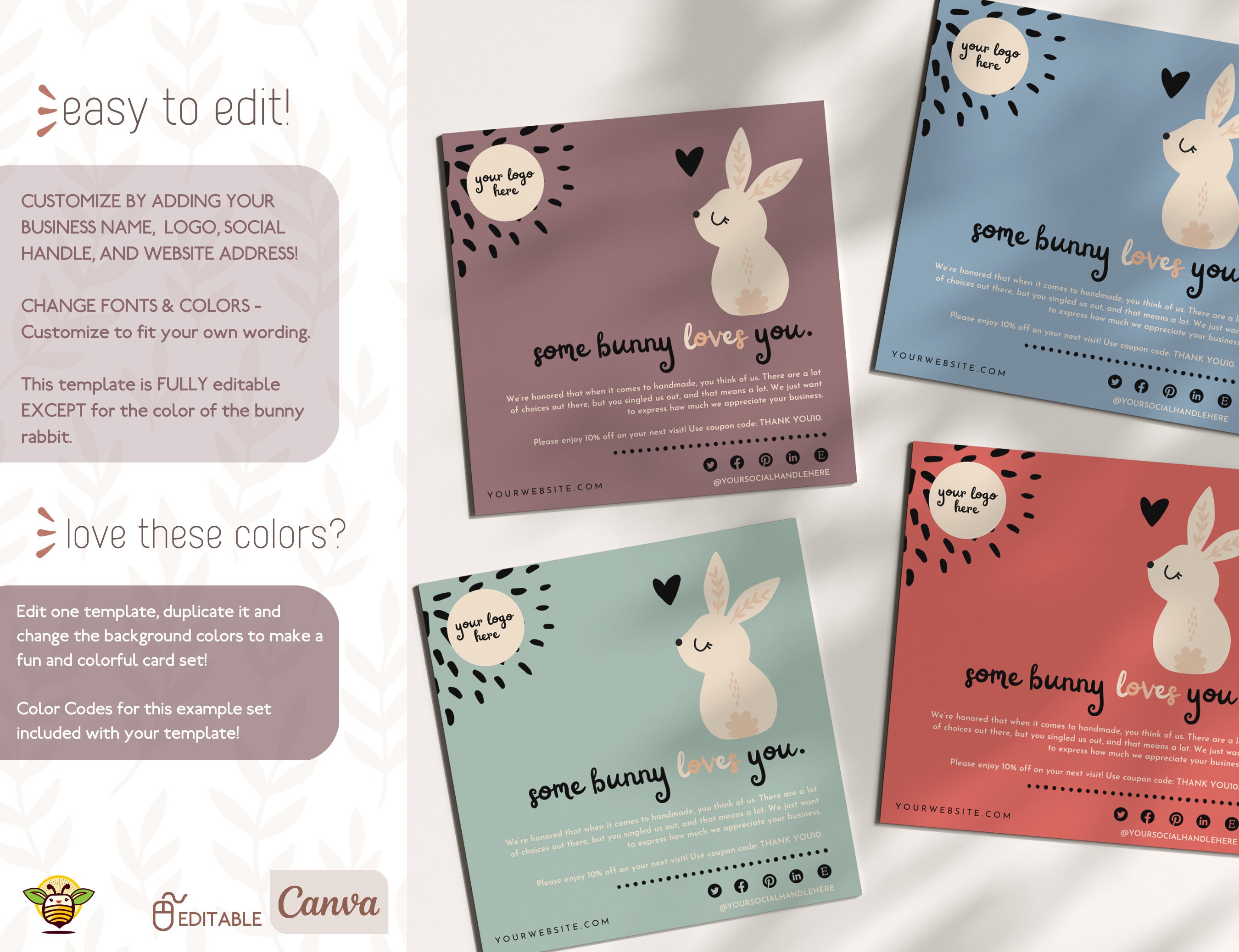 Easter Thank You Card Template, Rabbit Thank You Card, Small Business ...