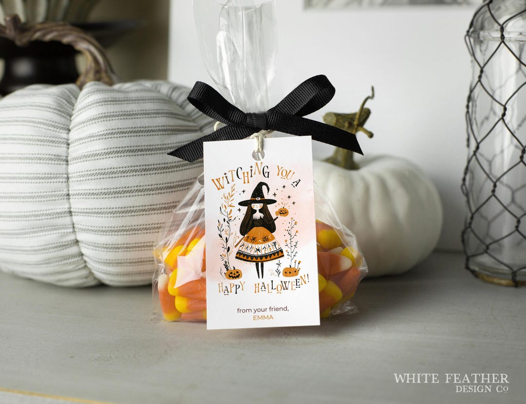 Cute Witch Gift Tag Template, Halloween Editable Gift Tag, Personalized ...