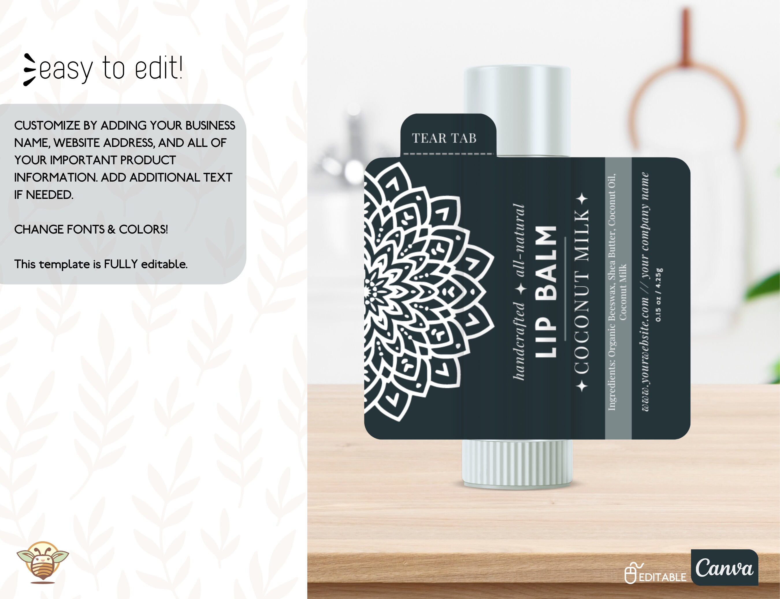 Editable Lip Balm Label Template, Mandala Lip Balm Wrap Packaging ...
