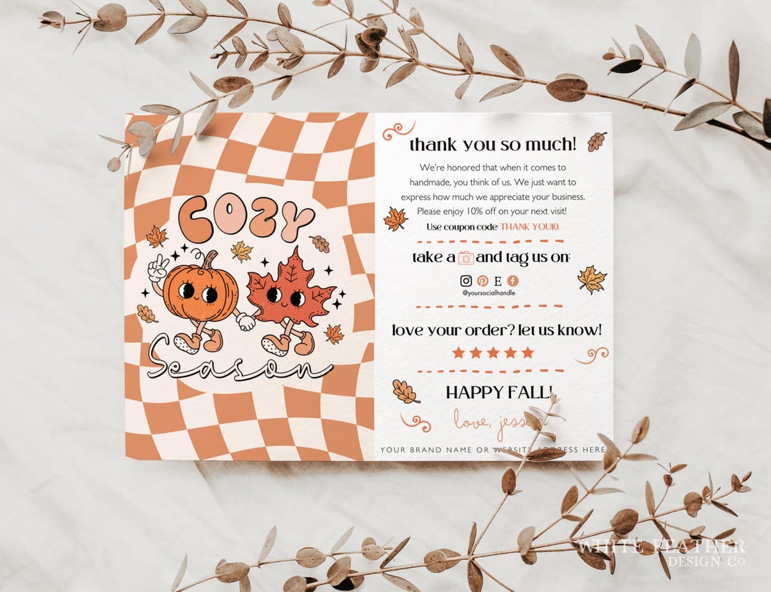 Fall Thank You Card Template, Retro Editable Thank You Card Template ...