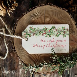 Pine Garland Gift Tag Template, Pine Gift Tag, Traditional Christmas ...