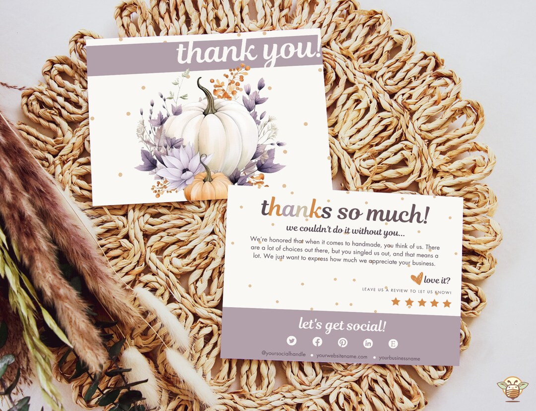 Fall Thank You Card Template, Editable Thank You Card Template, Package ...