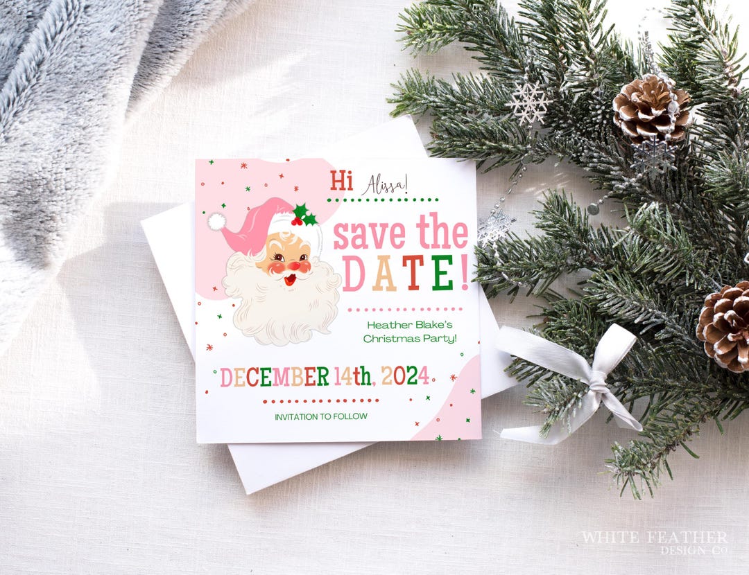 Vintage Santa Claus Christmas Party Save the Date Template, Pink ...