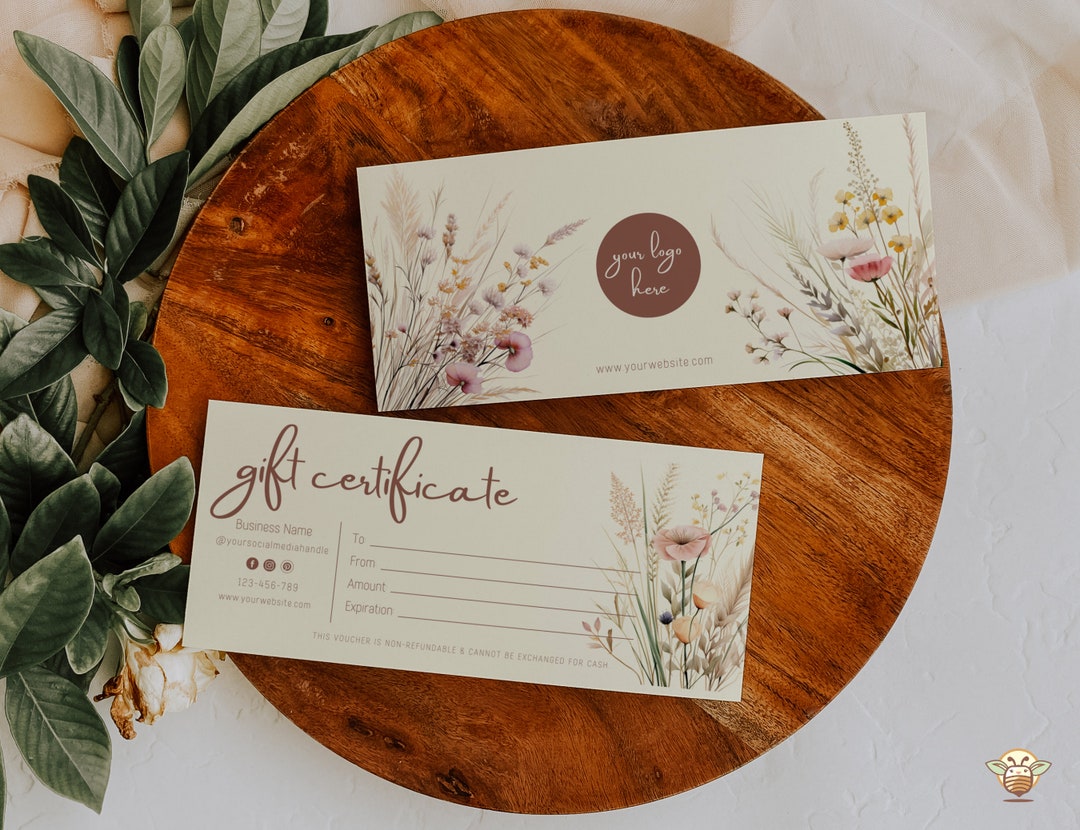 Floral Gift Certificate With Logo, DIY Gift Voucher Printable ...