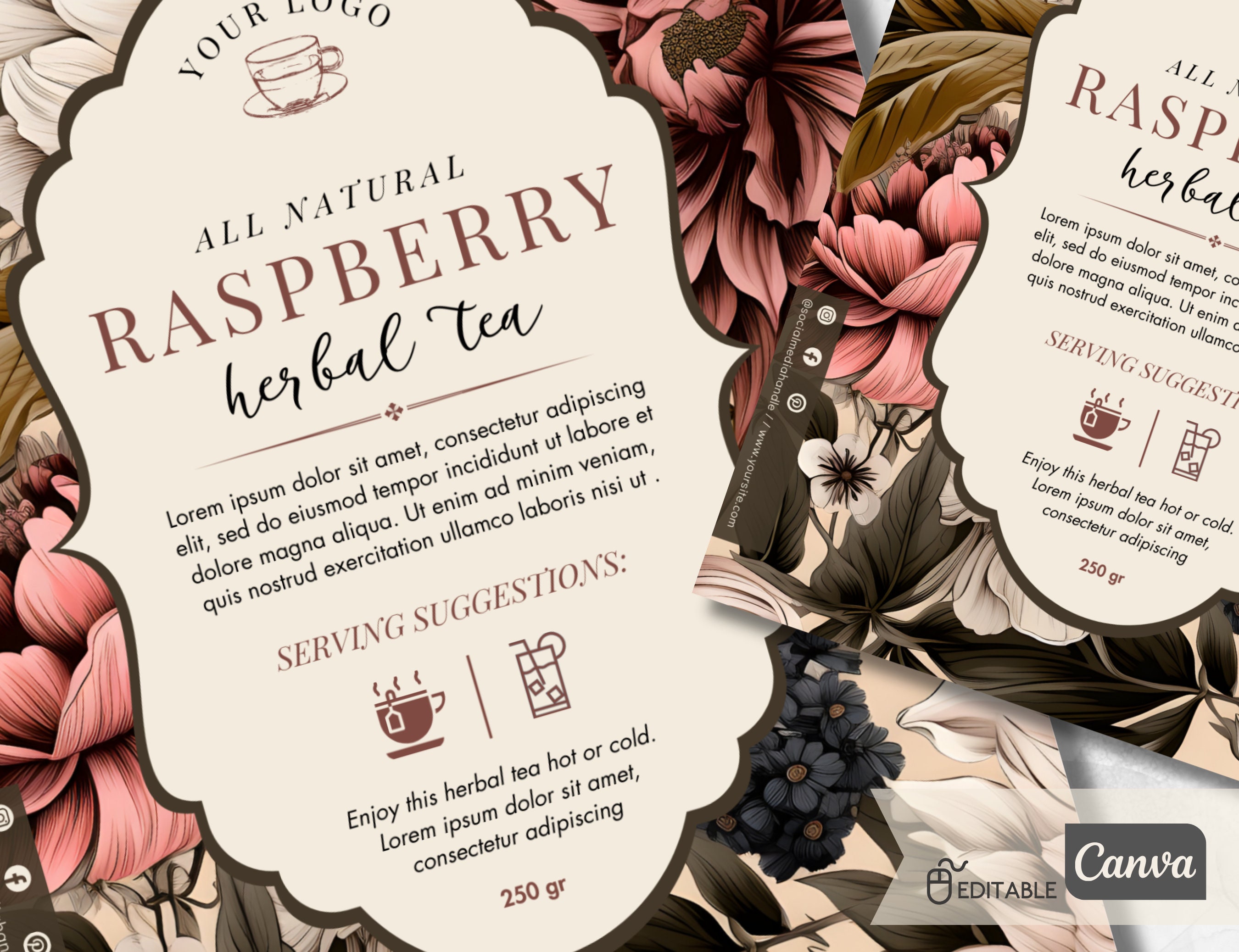 Editable Tea Packaging Label Template, Product Label Template, Vintage ...