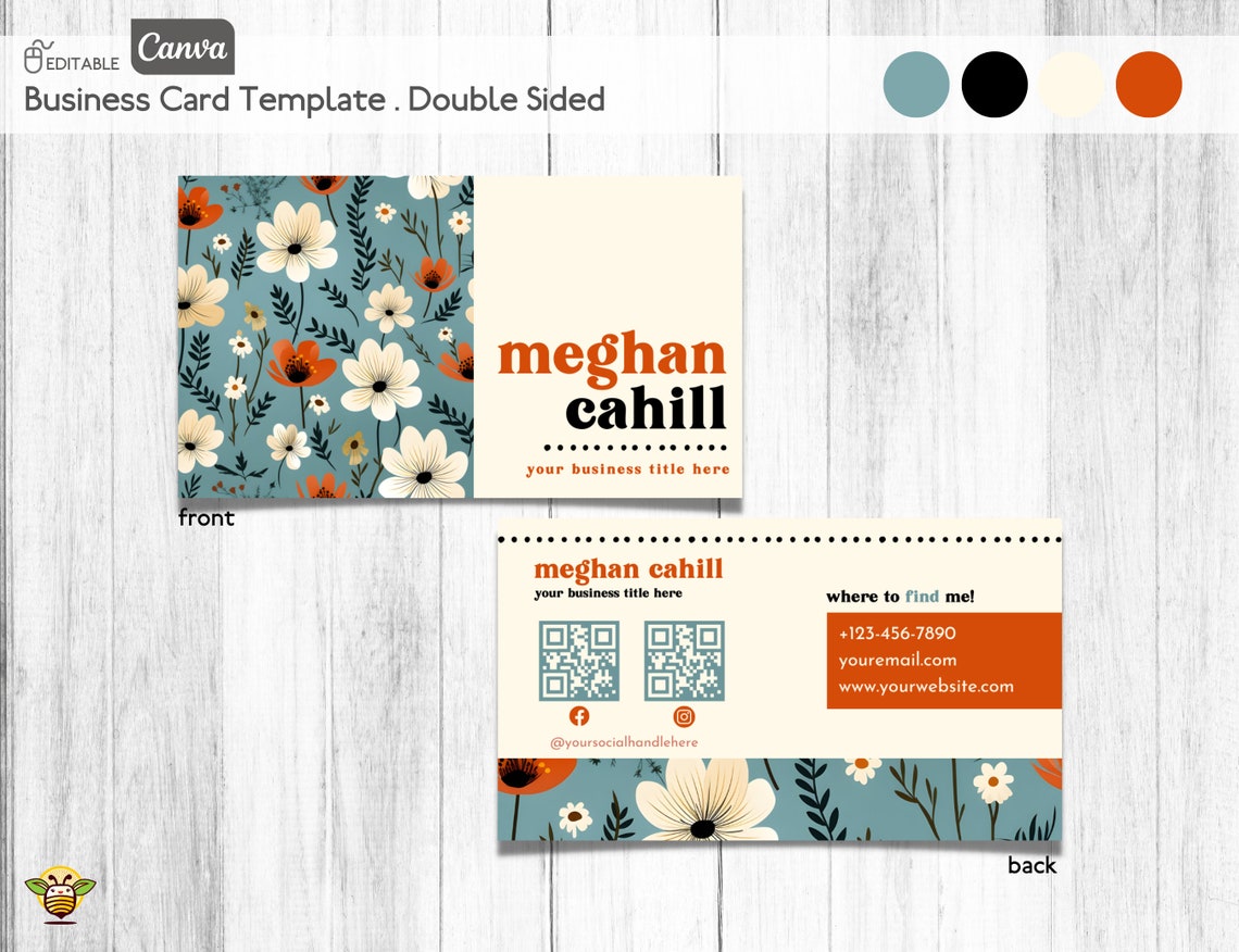 Pretty Business Card Template, Printable Business Card, QR Code ...