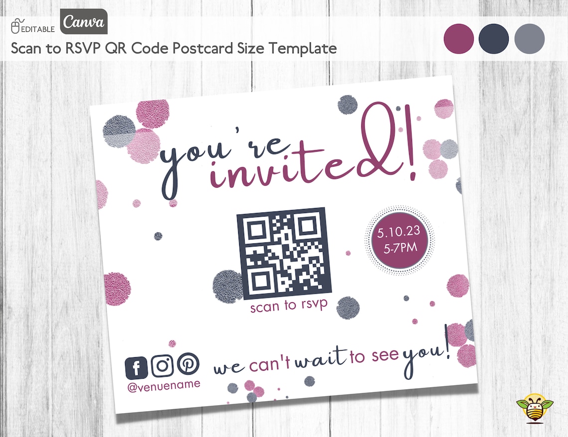 Editable Qr Code Postcard, Invitation Qr Code Sign Template, Canva ...