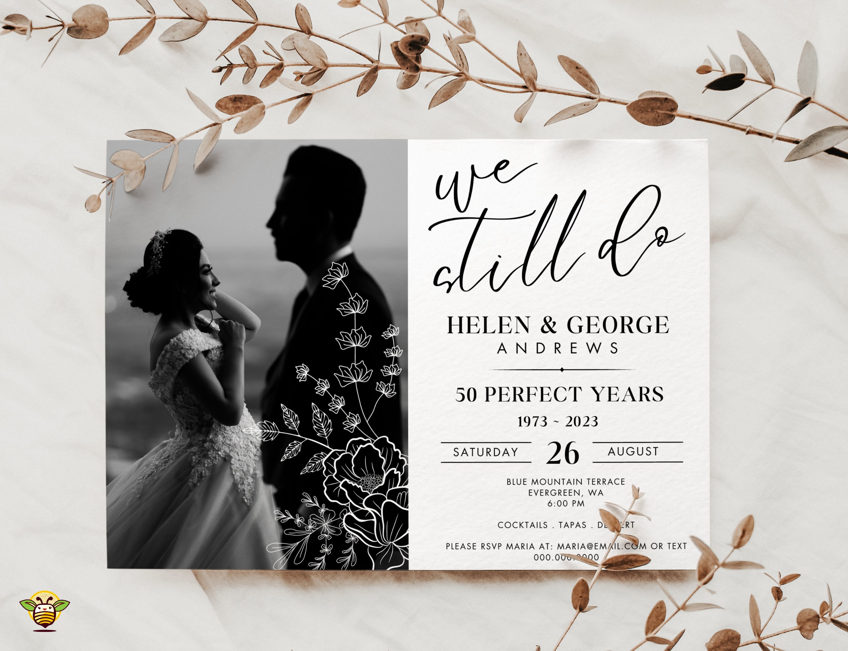 DIY Wedding Invitation, Couples Milestone Invite, Elegant Template ...