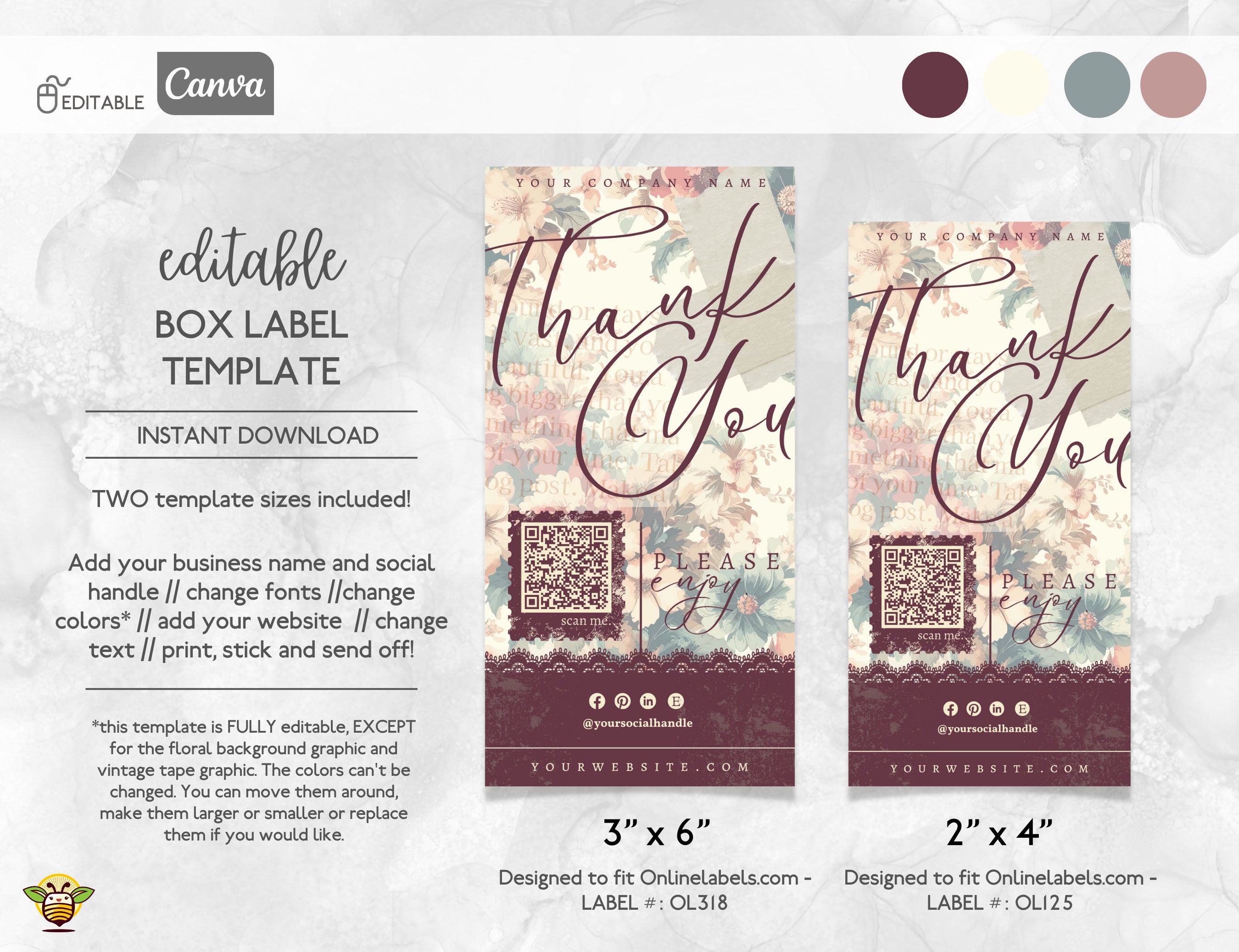 Vintage Box Label Sticker Template, QR Code Packaging Sticker ...