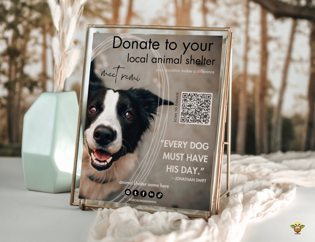 Editable Scan to Donate Sign, QR Code Animal Rescue, Canva Template ...